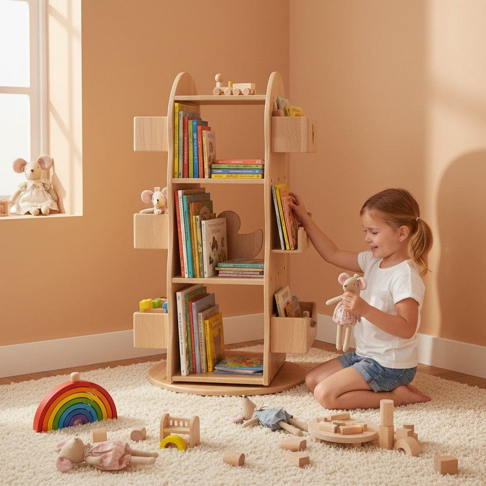 BINDI Revolving Solid Wood Bookcase