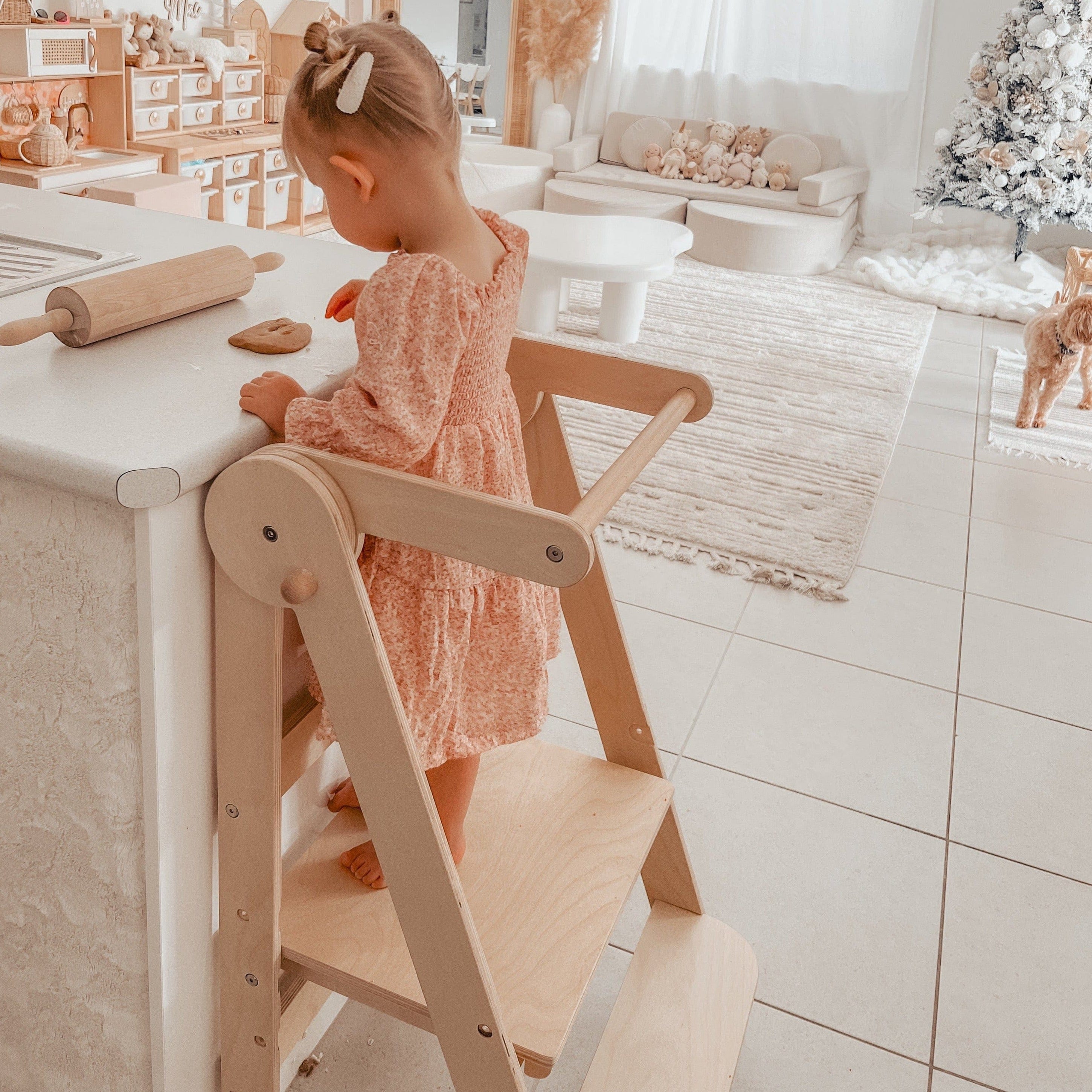 MILA Deluxe Folding Adjustable Learning Tower - Natural(Late-May Pre-O ...